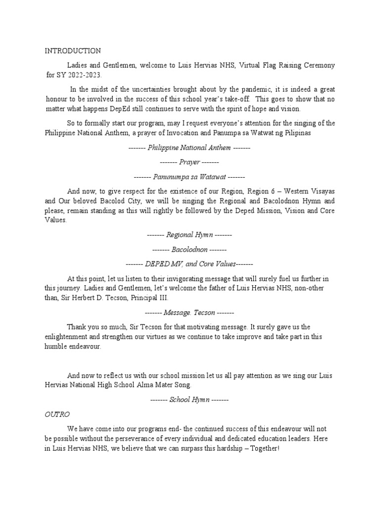 Virtual Flag Ceremony SCRPT | PDF | Foreign Language Studies