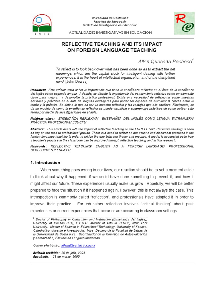 Reflective Teaching | PDF | Reflective Practice | English As A Second Or Foreign Language