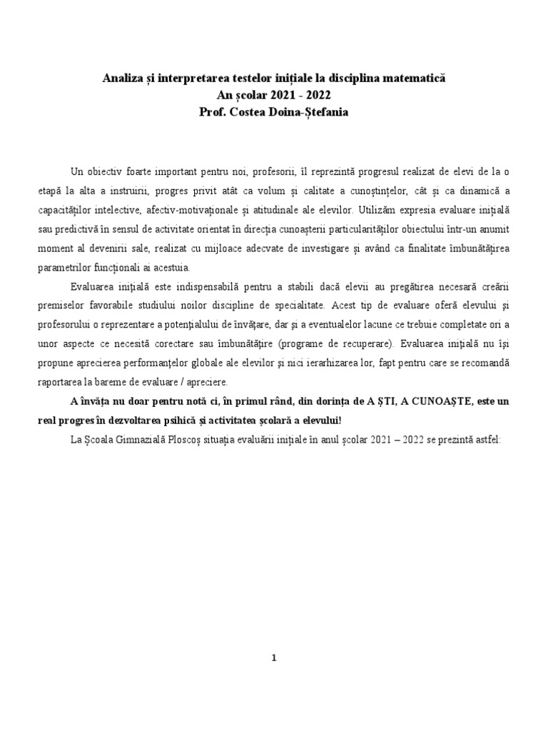 Interpretare Teste Initiale | PDF