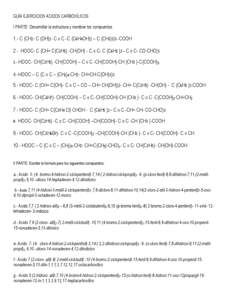 Ejercicios Acidos Carboxilicos | PDF | Ciencia y matemáticas