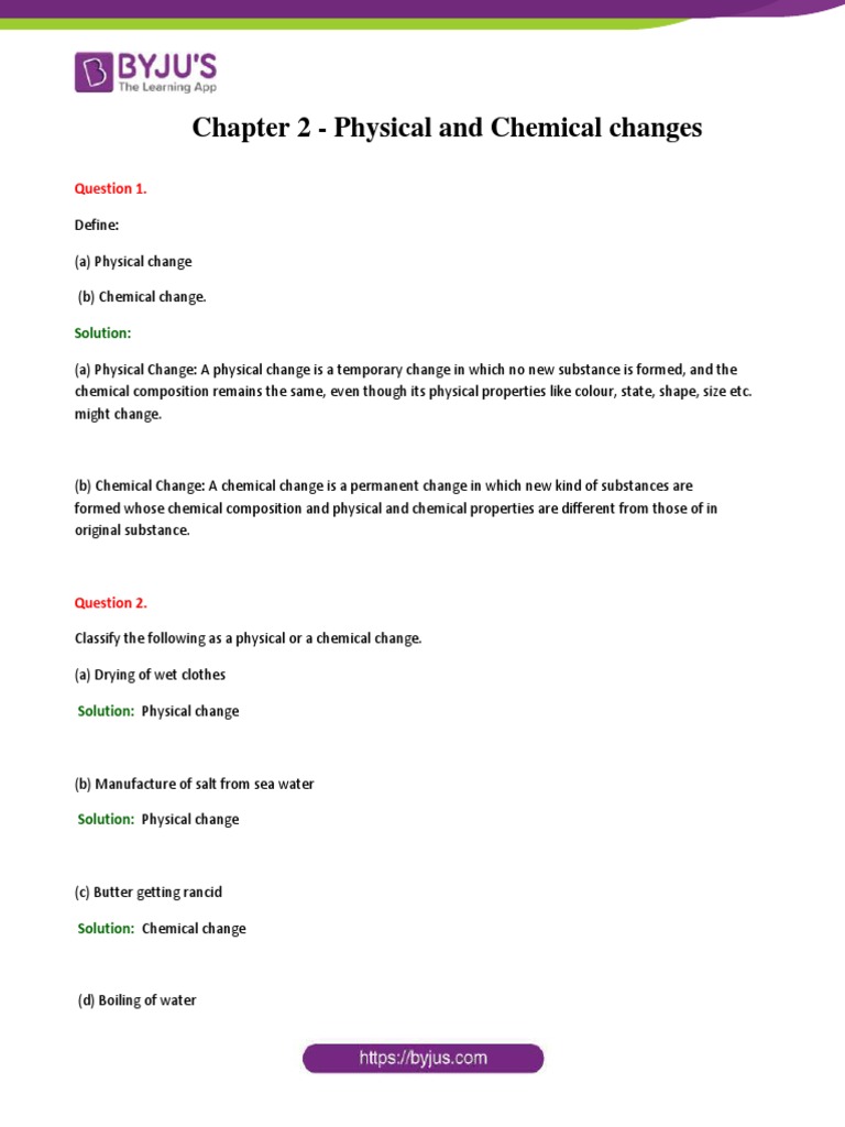 ICSE Class 8 Chemistry Selina Solution Chapter 2 Physical and Chemical ...