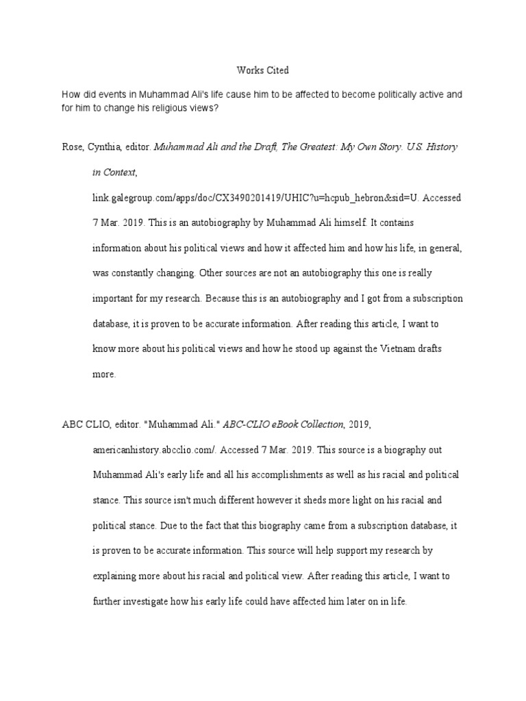 Annotated Bibliography | PDF | Muhammad Ali | Biography