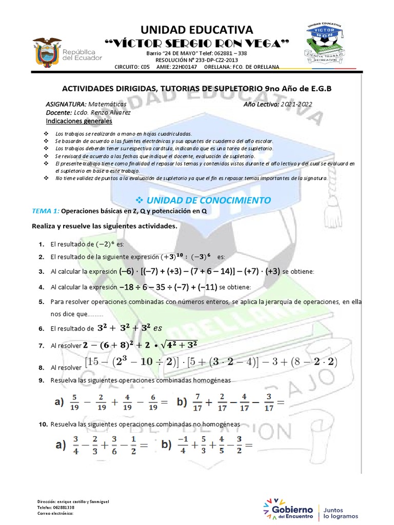 Matemáticas supletorio 9no año EGB | PDF | Conceptos matemáticos ...