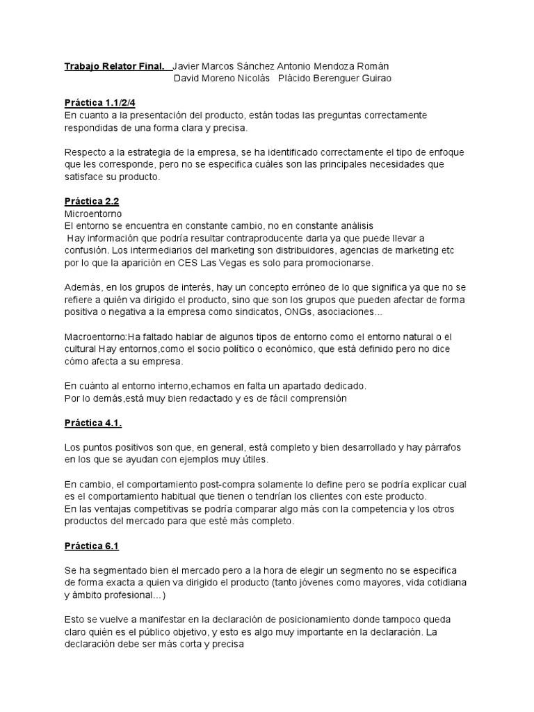 Trabajo Relator Final 1 | PDF | Negocios