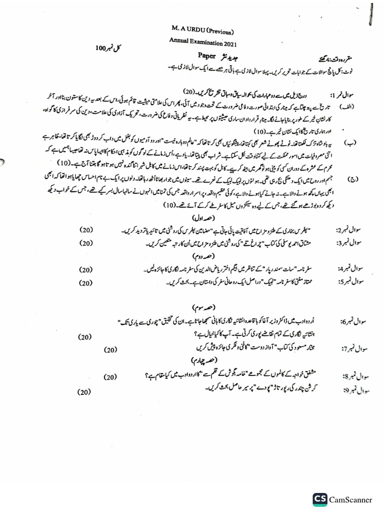Ma Urdu Part 1 Paper | PDF