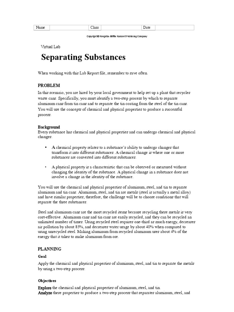 Separating Substances Virtual Lab | PDF | Laboratories | Metals Separating Substances Virtual Lab | PDF | Laboratories | Metals