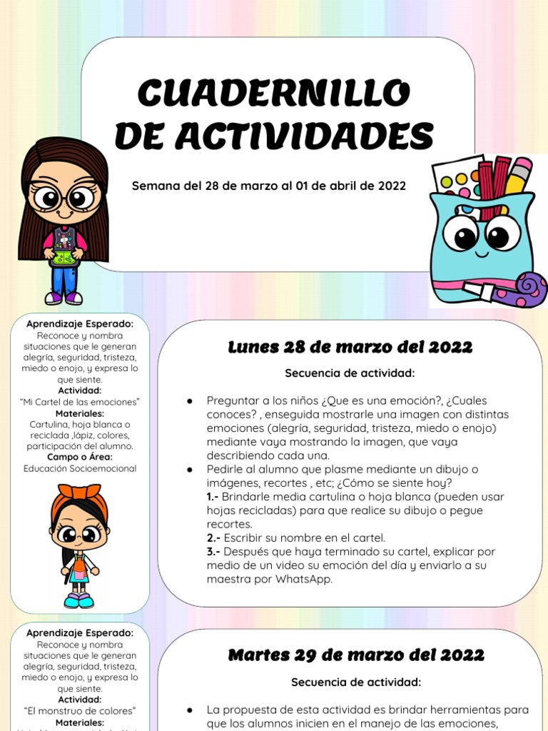 Cuadernillo de Actividades Semana Del 28 de Marzo Al 01 de Abril 2022 | PDF | Las emociones