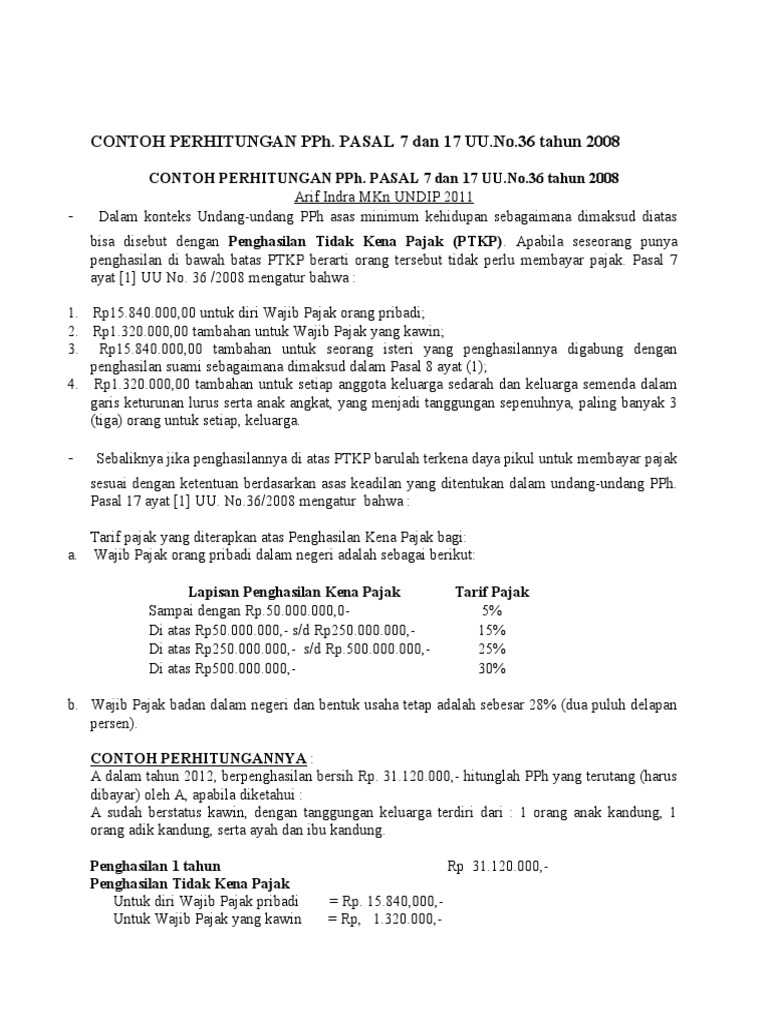 CONTOH PERHITUNGAN PPH PAJAK | PDF