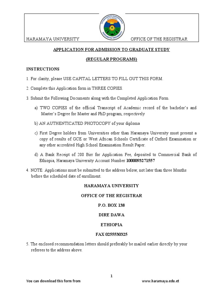 Application Form For PHD and Masters Programs 2022 and 23 | PDF ...