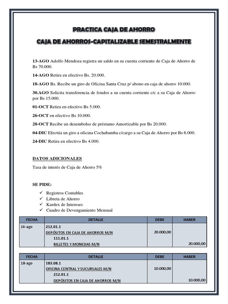 Practica 1 Caja de Ahorro Contabilidad | PDF | Pagos | Business