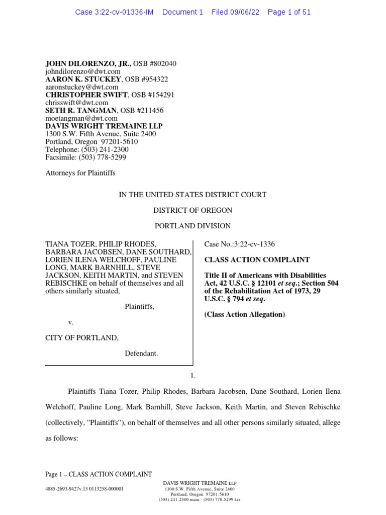 City of Portland ADA Class Action Complaint | PDF | Section 504 Of The ...