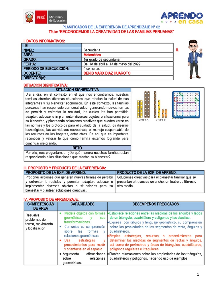 1ero Y 2do Experiencia De Aprendizaje 2 Matematica Pdf Geometría