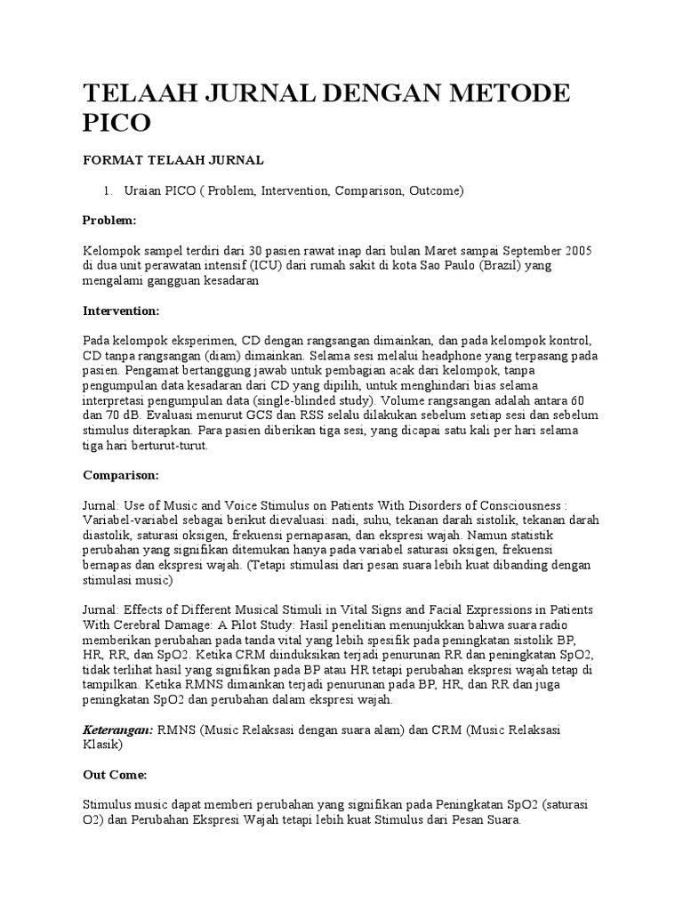 Telaah Jurnal Dengan Metode Pico | PDF