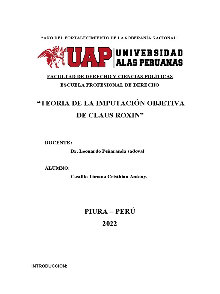 Teoria de La Imputacion Objetiva de Claus Roxin - Castillo Timana ...
