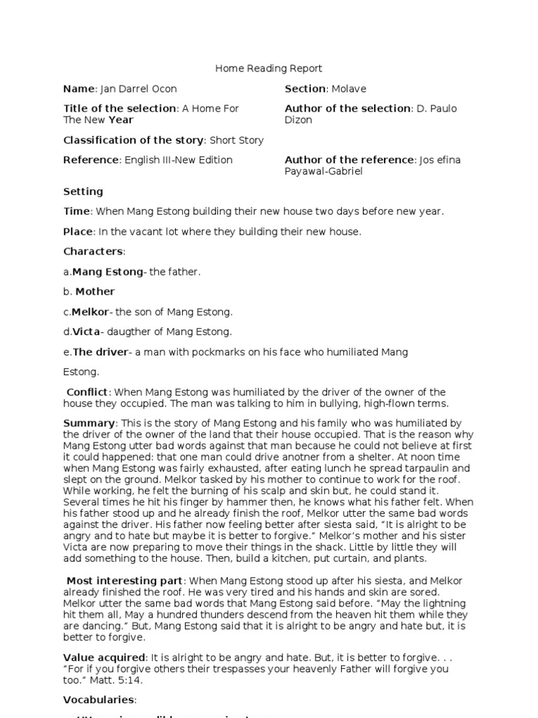 Home Reading Report | PDF