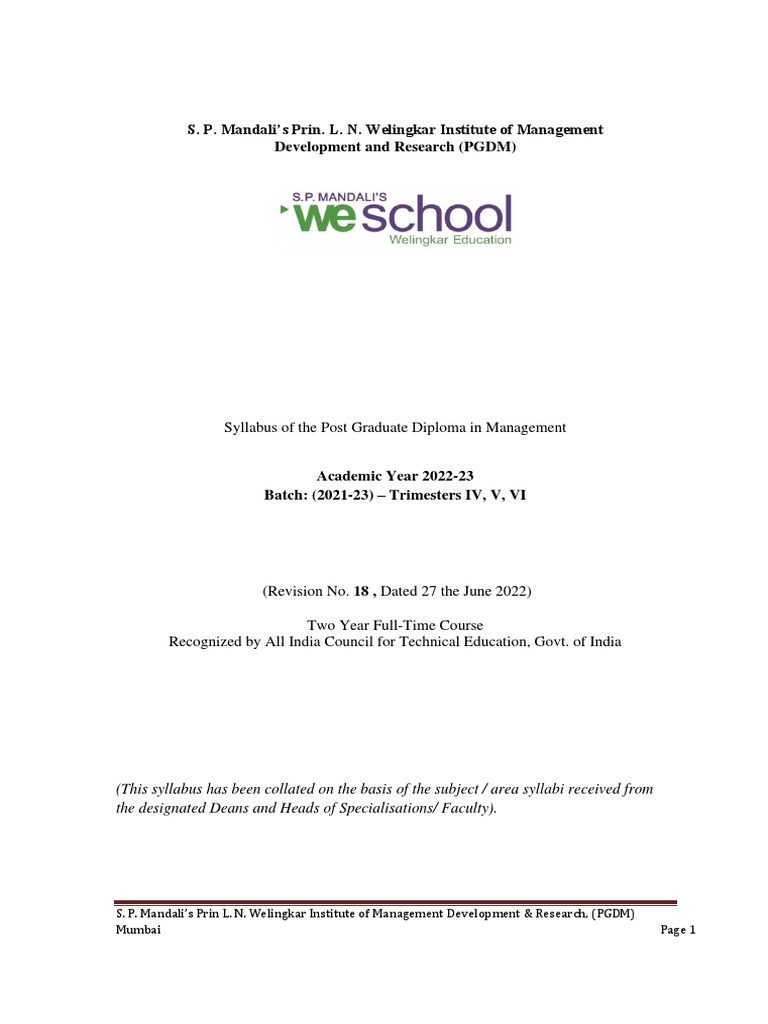 37.elective Syllabus PGDM Version 18 AY 2022-23 Trim IV & V | PDF ...