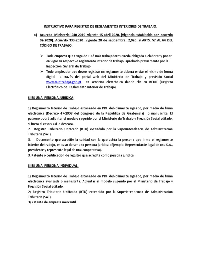 Instructivo para Registro de Reglamentos Interiores de Trabajo | PDF ...