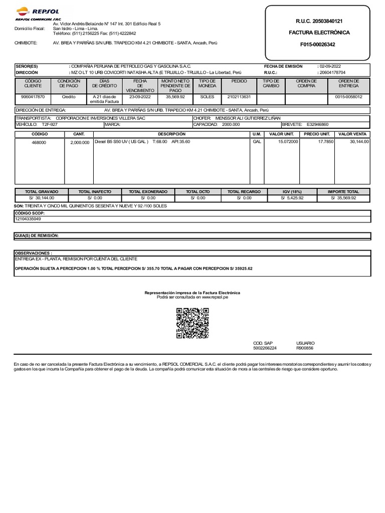 Factura Electrónica F015-00026342 | PDF | Perú | Economias