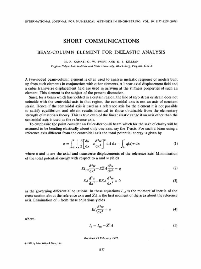 Beam-Column Element For Inelastic Analysis (International Journal For ...