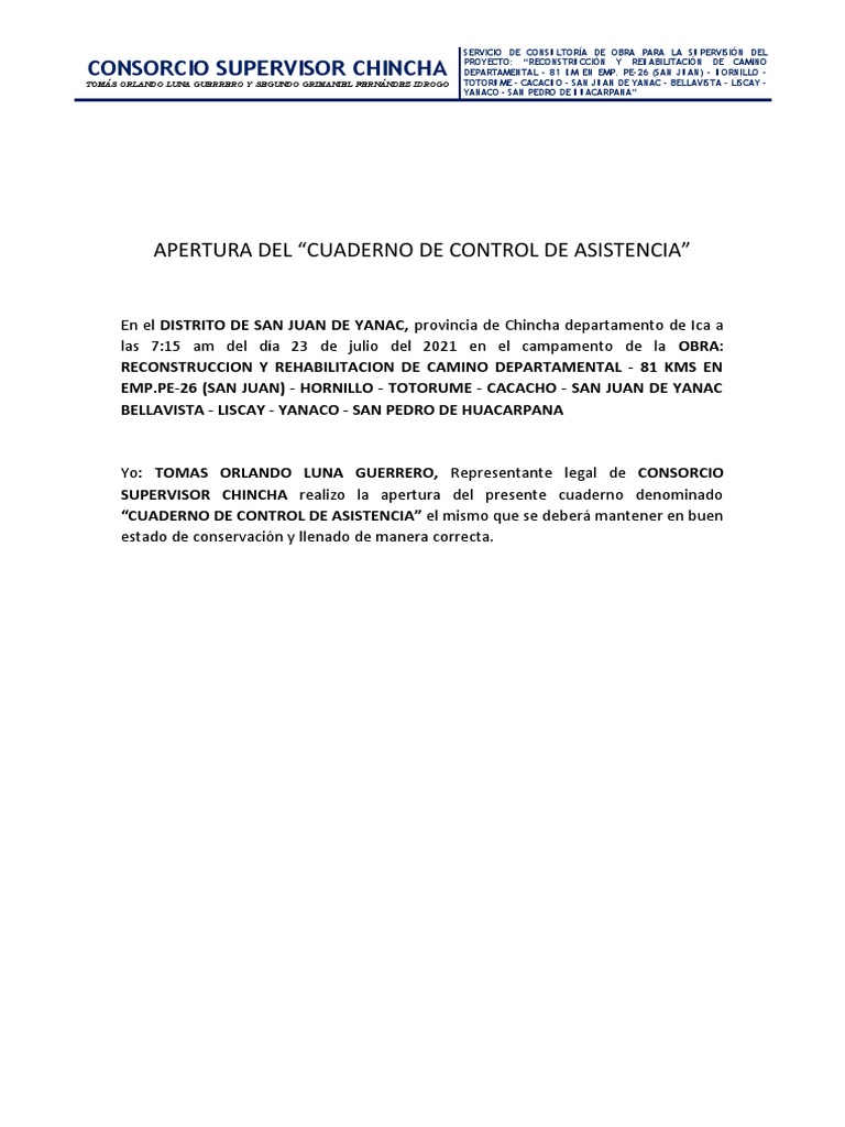 Apertura Del Cuaderno de Obra | PDF