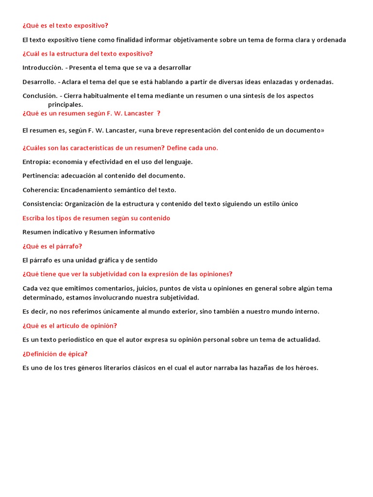 Preguntas de Lengua y Literatura | PDF