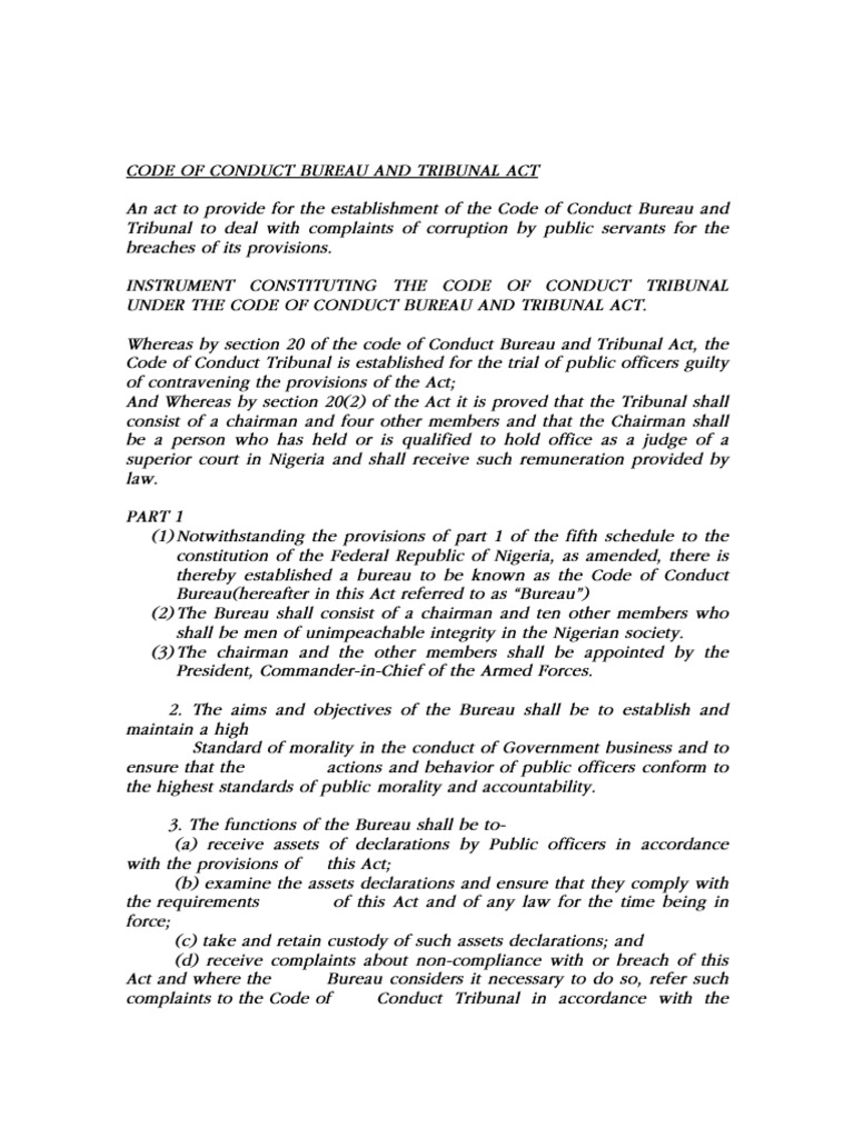 Code of Conduct Bureau Overview | PDF | Tribunal | Commander In Chief