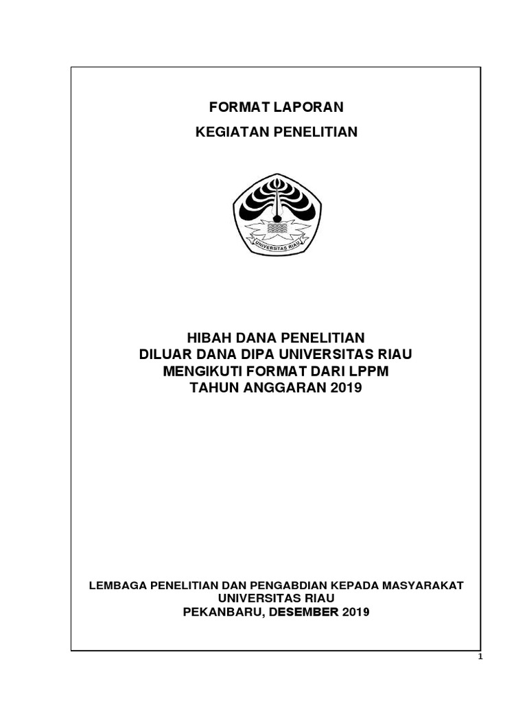 Format Laporan Penelitian Melalui LPPM Unri 2019 | PDF