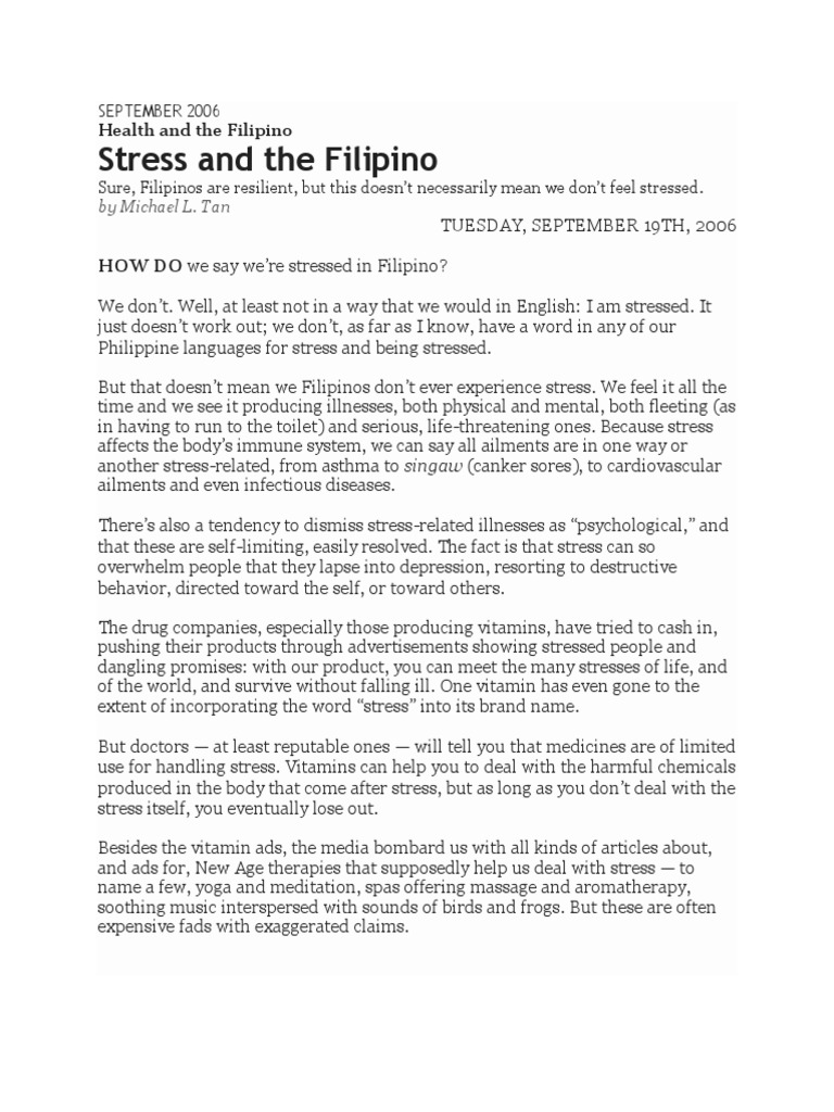 Understanding Stress in Filipino Culture | PDF | Stress (Biology ...