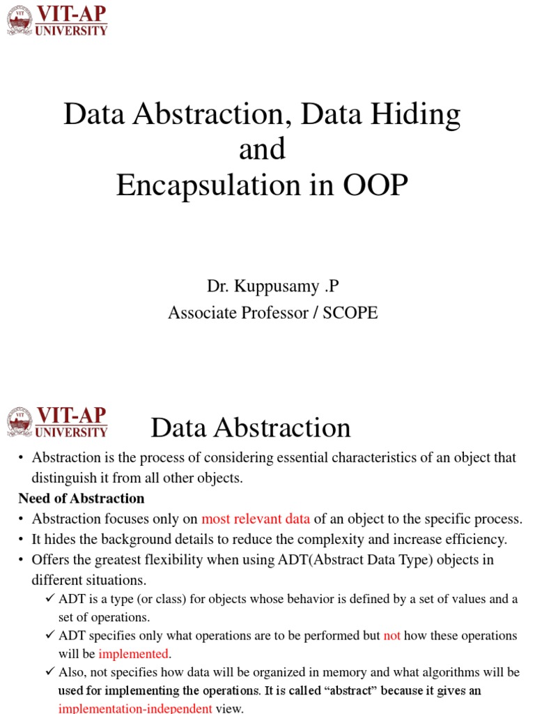Abstraction Data Hiding Encapsulation In Oop Pdf Class Computer 5798