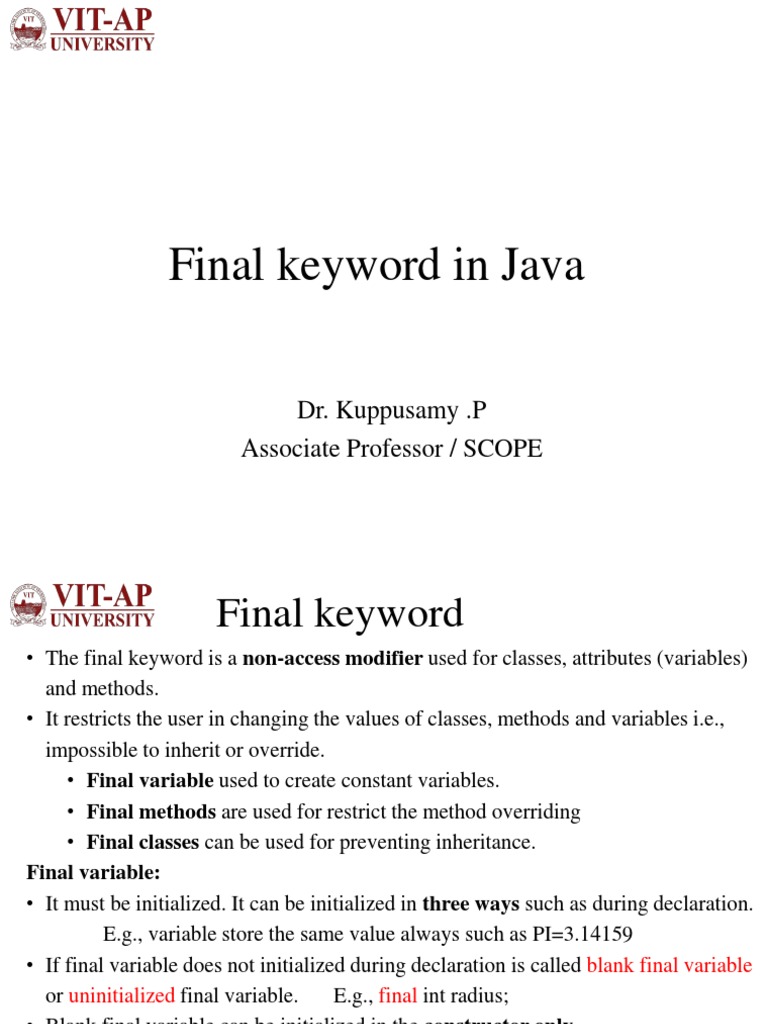 Final Keyword In Java Pdf Variable Computer Science Constructor Object Oriented 4643