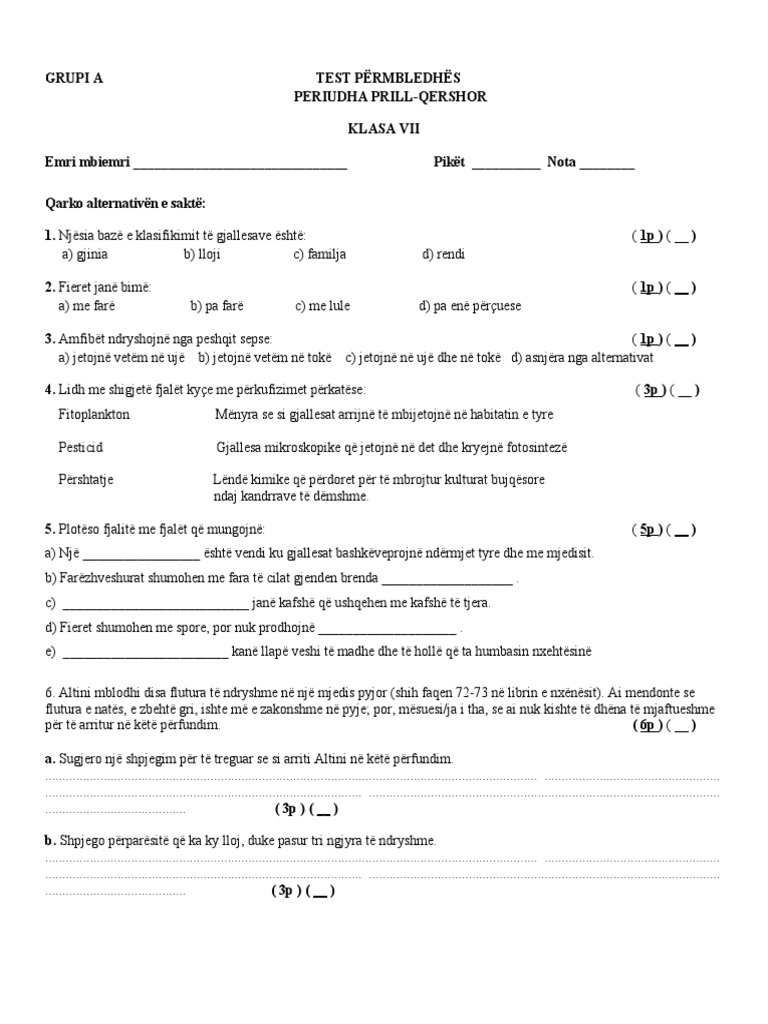 Test Permledhes 3 (Prill-Qershor) | PDF