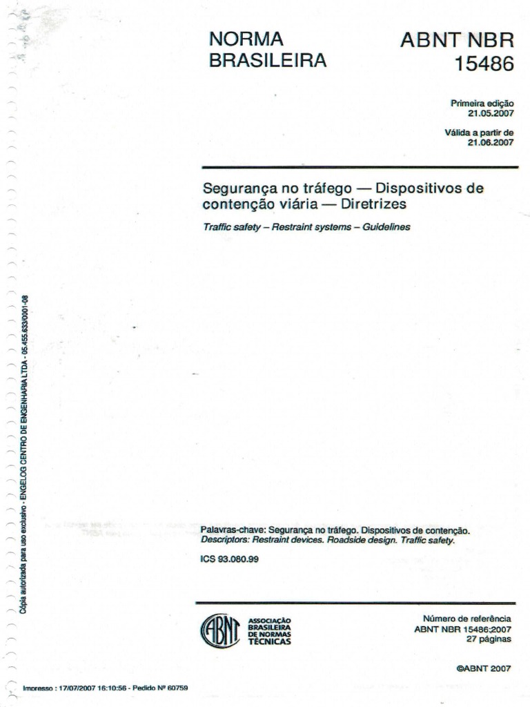 NBR-15486-2007 Dispositivos Contencao Viaria | PDF