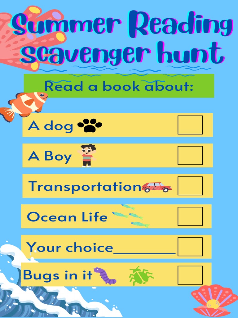 Summer Reading Scavenger Hunt Lists For 1st, 2nd & 3rd Grades | PDF ...