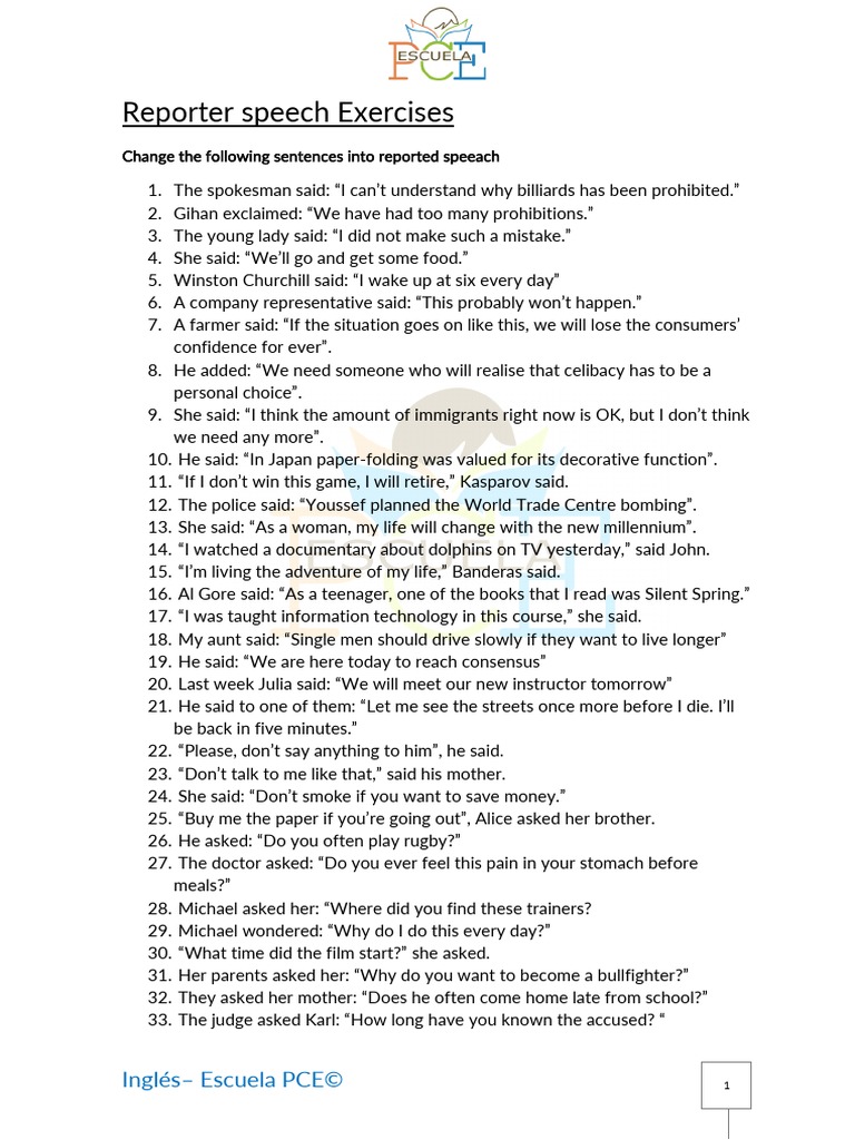 Ejercicios Soluciones Tema 8 Reporter Speech | PDF