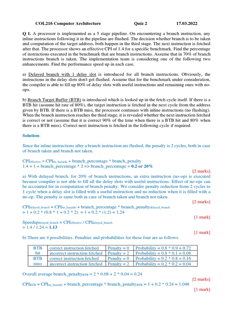 CPU Pipeline and Cache Policies Quiz | PDF | Cache (Computing ...