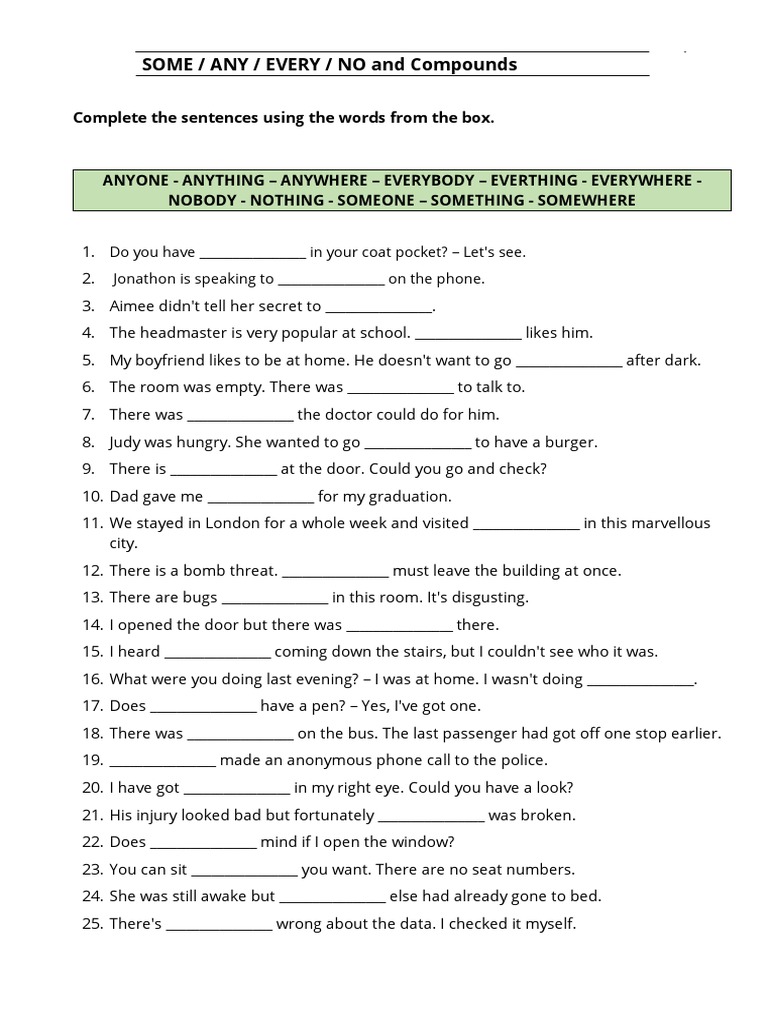 Some Any Every No With Compounds | PDF