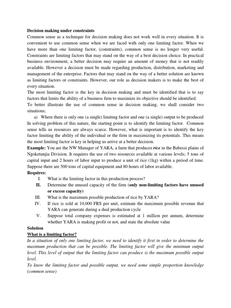 Decision Making with Constraints Explained | PDF | Labour Economics ...