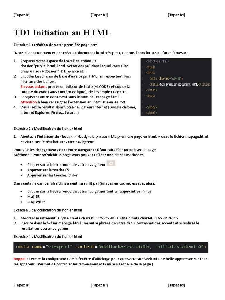 TD1 Initiation Au HTML | PDF | Html | Fichier informatique