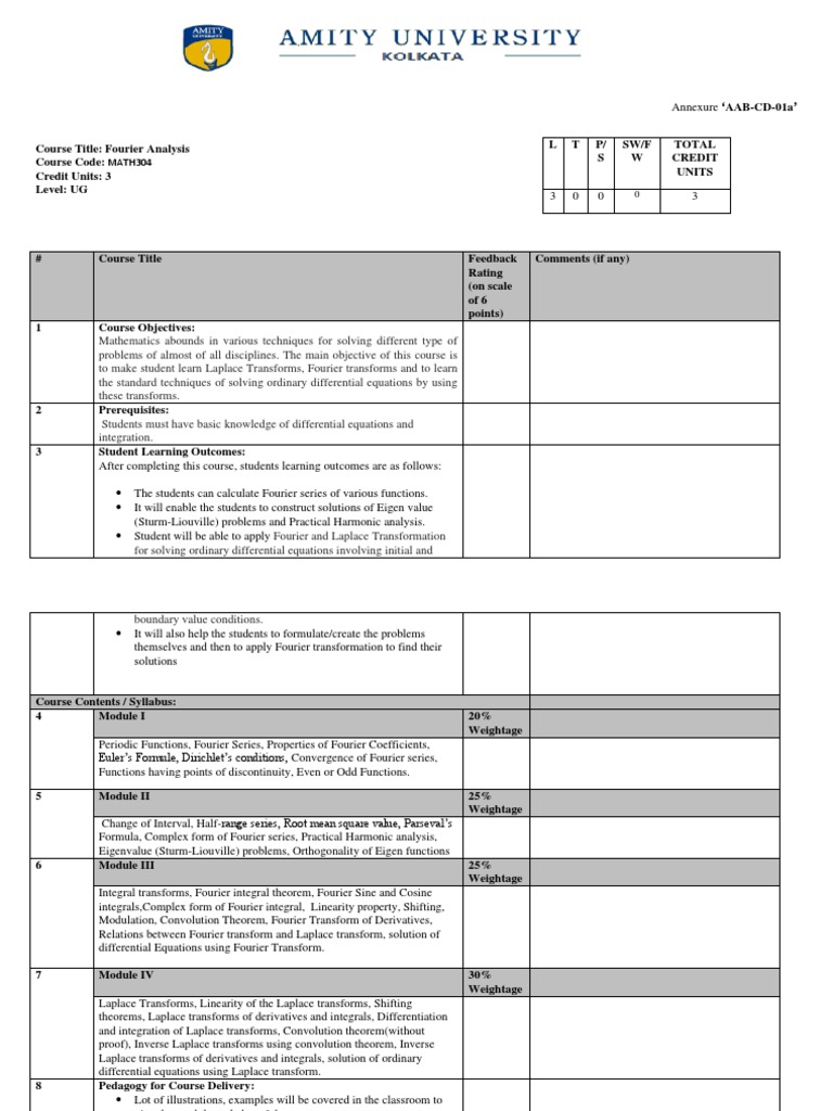 Fourier Analysis Syllabus | Download Free PDF | Fourier Transform ...