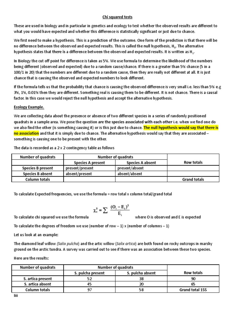 Chi Squared Tests Applied To Ecology Pdf Chi Squared Test Statistical Hypothesis Testing