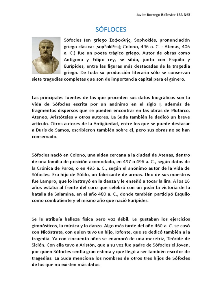 Biografía Sófocles | PDF | Sófocles | Antigua Grecia