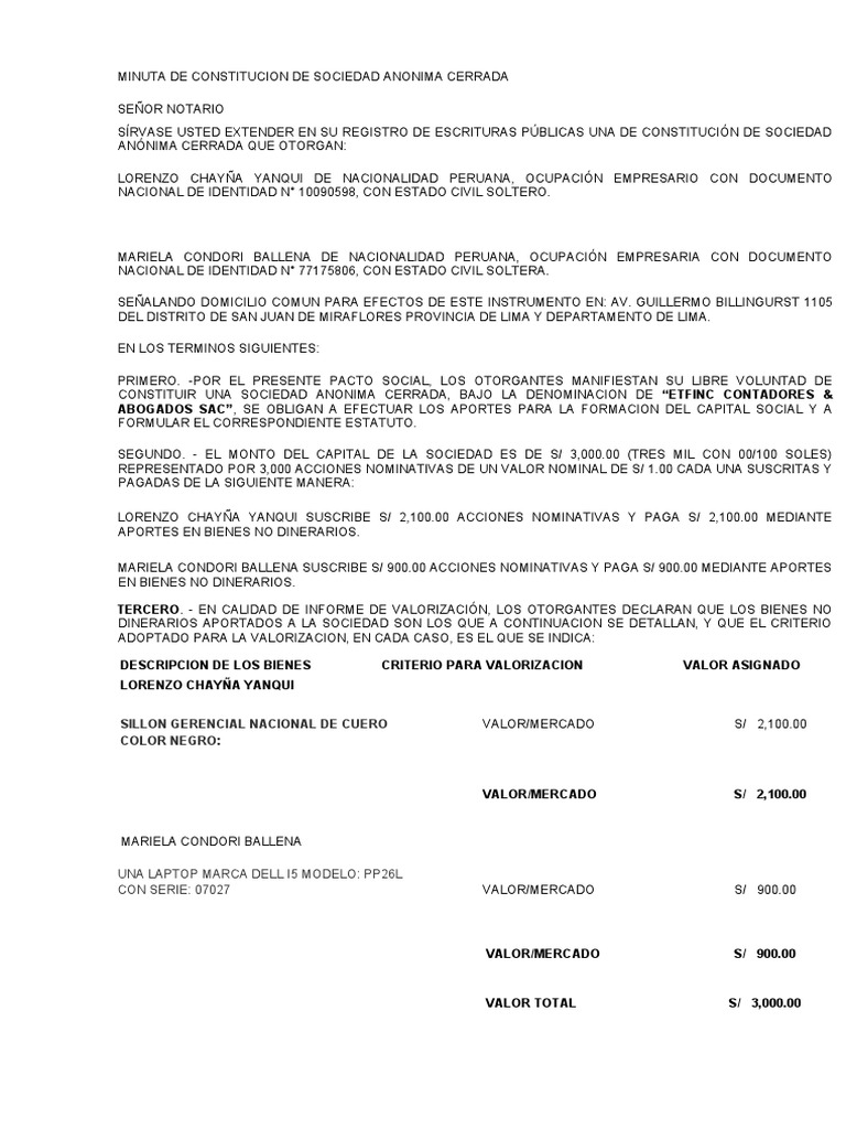 Modelo Minuta Estudio Contable | PDF | Business