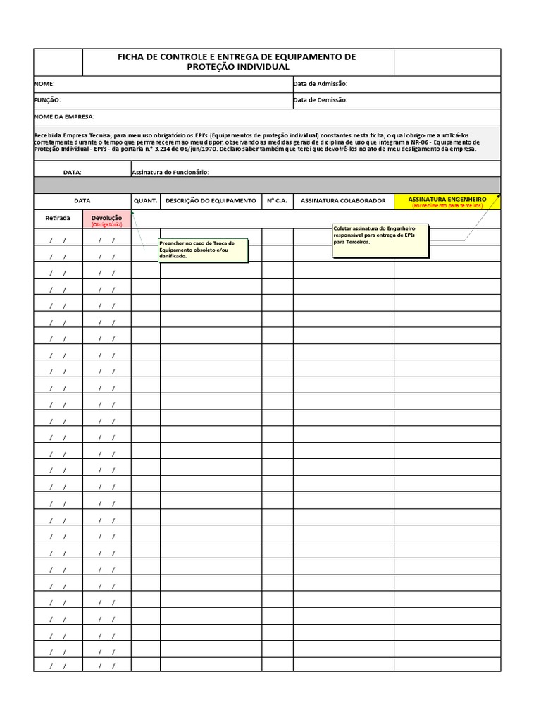NR 06 - Ficha Controle de Epi | PDF