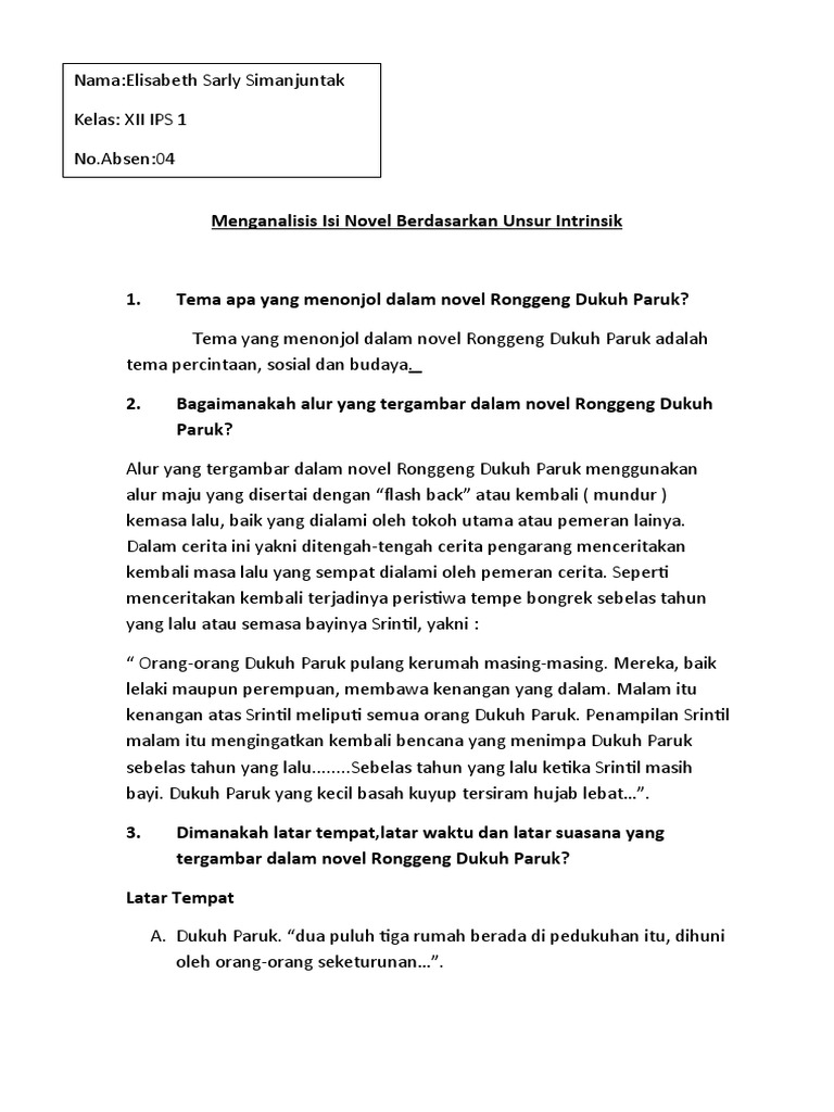 Menganalisis Isi Novel Berdasarkan Unsur Intrinsik | PDF