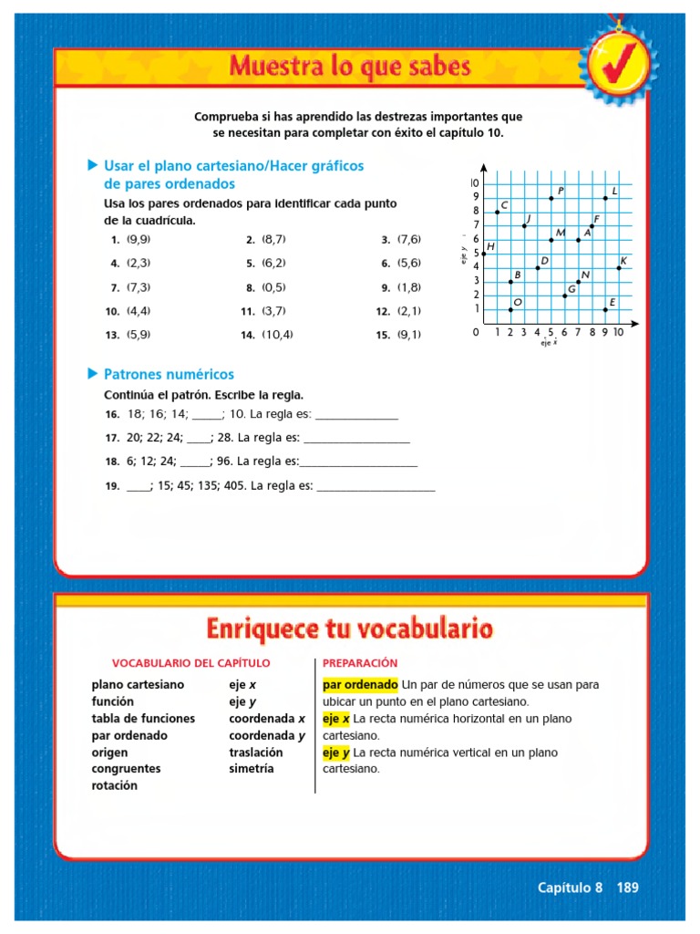 Hojas De Trabajo Sobre El Plano De Coordenadas, Quinto Grado 1.1 Pares