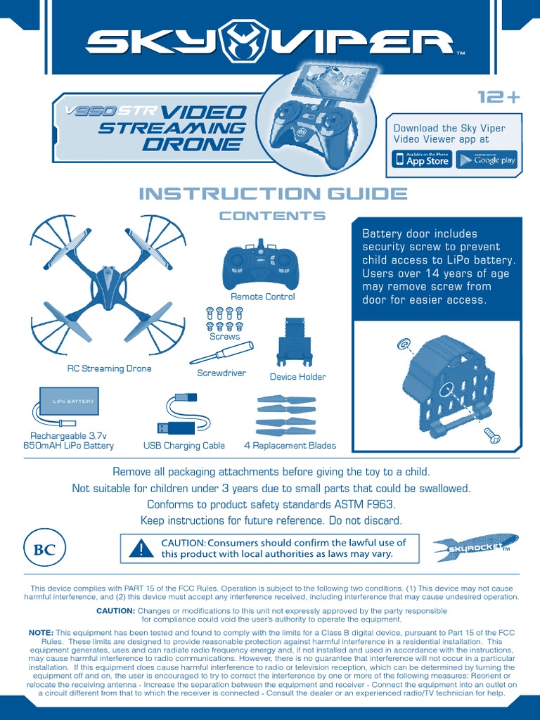 SkyViper VideoStreaming Drone V950STR Instructions | PDF | Rechargeable ...