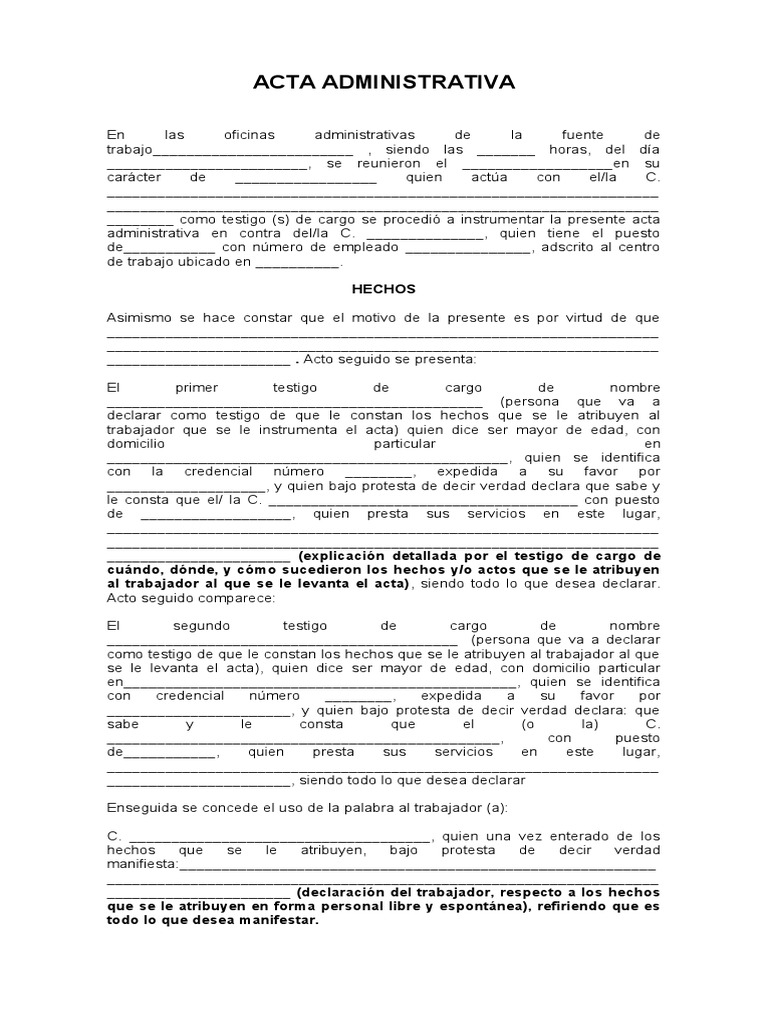 Formatos de Actas Administrativas | PDF