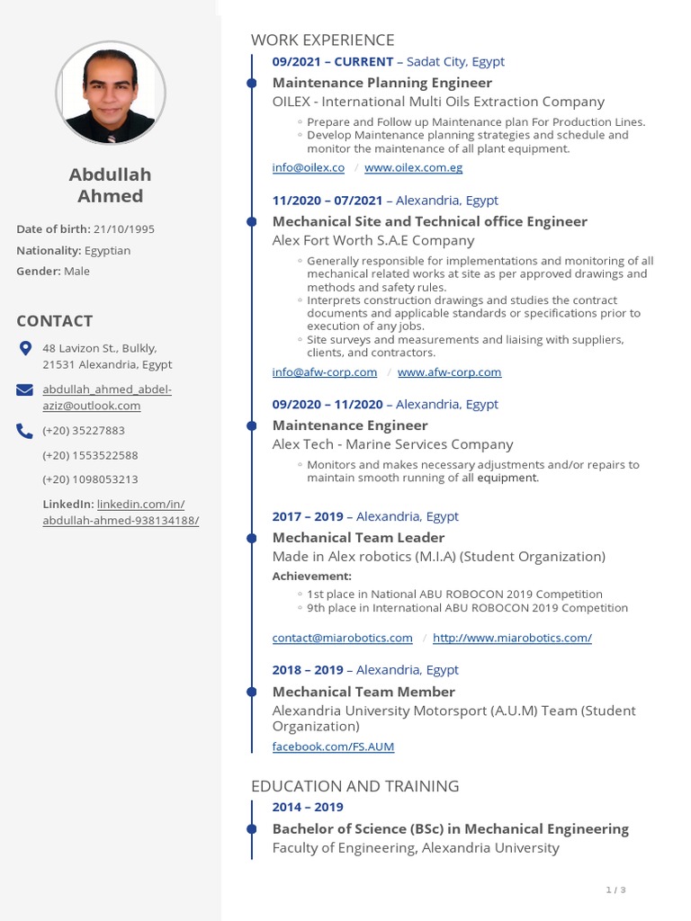 A.Ahmed - CV (1) | PDF | Mechanical Engineering | Egypt
