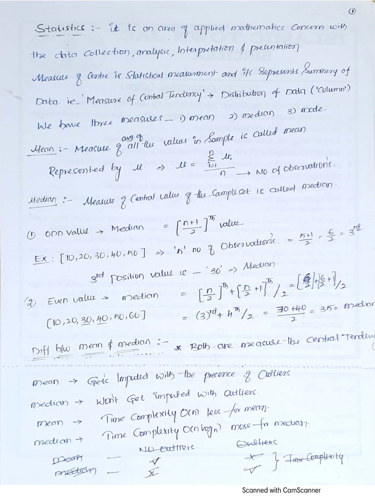 Statistics Hand Written Notes | PDF