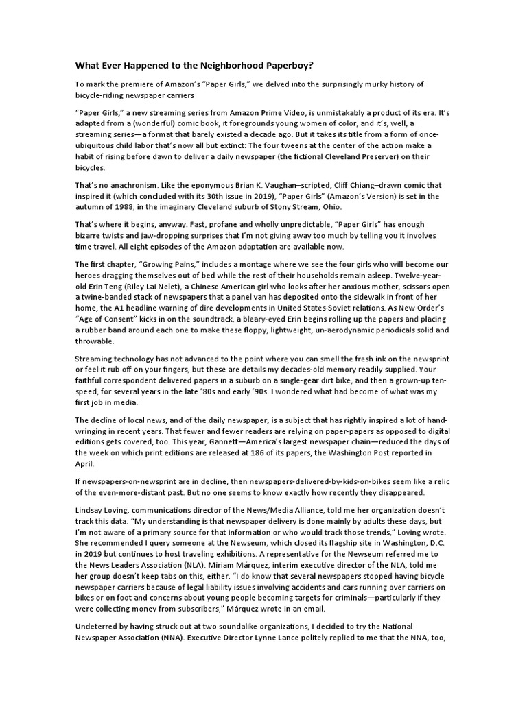What Ever Happened To The Neighborhood Paperboy | PDF | Conservation ...